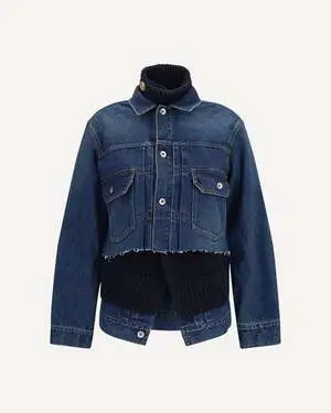 Sacai Denim Jacket With Wool Knit Layer