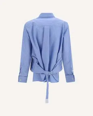 Sacai Cotton Poplin Shirt With Belt - Light Blue