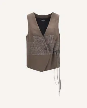 Giorgio Armani Vest In Washed Silk And Virgin Wool With Jacquard Pattern And Ties