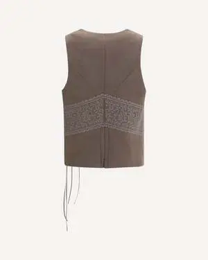 Giorgio Armani Vest In Washed Silk And Virgin Wool With Jacquard Pattern And Ties