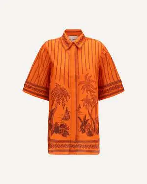 ALEMAIS Oversized Printed Shirt - Orange