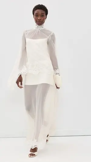 YELLOW THE LABEL Liz Organza Maxi Dress With Embroidered Lace
