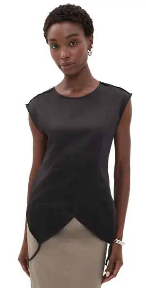 MEIMEIJ Sleeveless Satin Top With Bottom V Slit - Nero