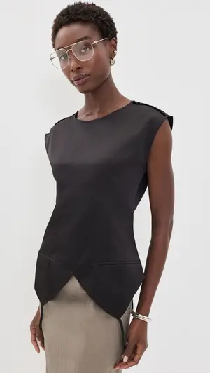 MEIMEIJ Sleeveless Satin Top With Bottom V Slit