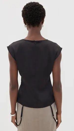 MEIMEIJ Sleeveless Satin Top With Bottom V Slit