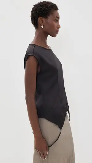 MEIMEIJ Sleeveless Satin Top With Bottom V Slit