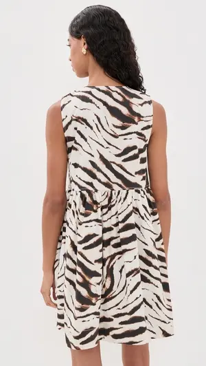GANNI Washed Stretch Cotton Mini Dress With Bow Tie Detail - Egret