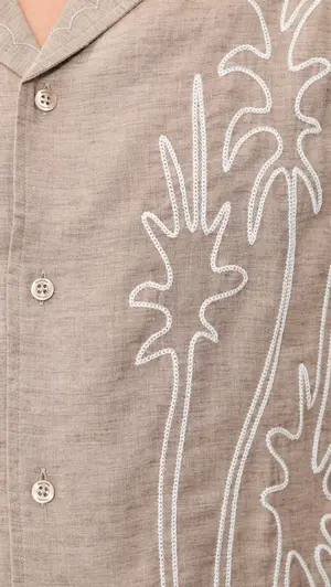 Frescobol Carioca Alves Palm Embroidered Linen Shirt