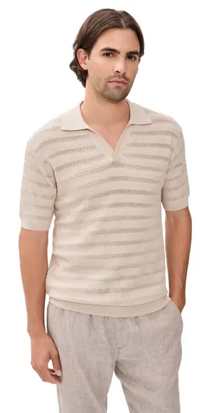 Frescobol Carioca Rino Cotton Jacquard Wave Knit Polo - Sand