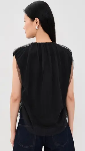 MEIMEIJ Sleeveless Tulle Jewel Neck Top
