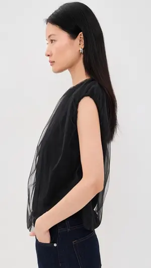 MEIMEIJ Sleeveless Tulle Jewel Neck Top