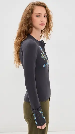 Free People Fleur Embroidered Tee