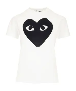 Comme Des Garçons Heart Printed Crewneck T-shirt - White/black