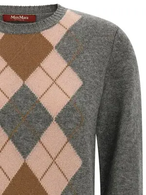 Max Mara Argyle Intarsia Knit Sweater - Light Grey
