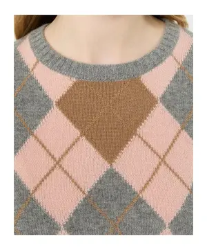 Max Mara Argyle Intarsia Knit Sweater - Light Grey