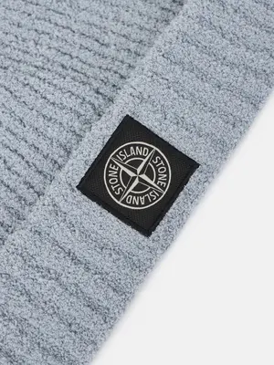 Stone Island Ribbed Knit Beanie With Compass Logo Patch
