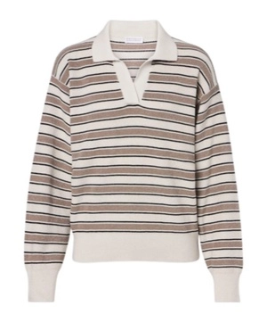 Brunello Cucinelli Striped Cotton-blend Polo Sweater - Beige