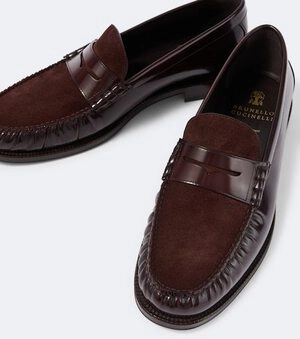 Brunello Cucinelli Paneled Leather Penny Loafers
