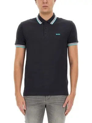 Hugo Boss Logo Embroidered Short-sleeved Polo Shirt - Black
