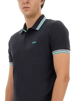 Hugo Boss Logo Embroidered Short-sleeved Polo Shirt - Black