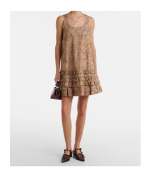 GANNI Ruffled Printed Cotton Minidress