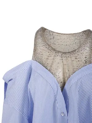 Giuseppe Di Morabito Striped Crystal Embellished Off-shoulder Blouse
