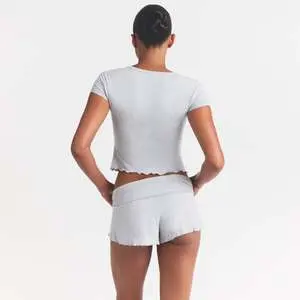 SKIMS Sleep Henley And Foldover Short Set | Grey