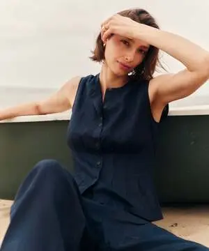 Jenni Kayne Linen Lara Top - Navy