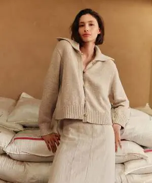Jenni Kayne Sailor Cardigan In Oat Marl - Tan
