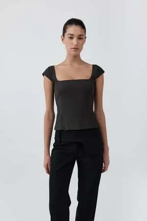 ST. AGNI Wool Cap Sleeve Top - Umber
