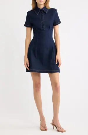 Oddmuse Pleated Denim Fit & Flare Minidress - Dark Blue