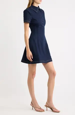 Oddmuse Pleated Denim Fit & Flare Minidress - Dark Blue