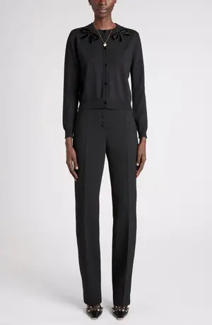 Valentino Garavani Embroidered Bow Appliqué Virgin Wool Cardigan