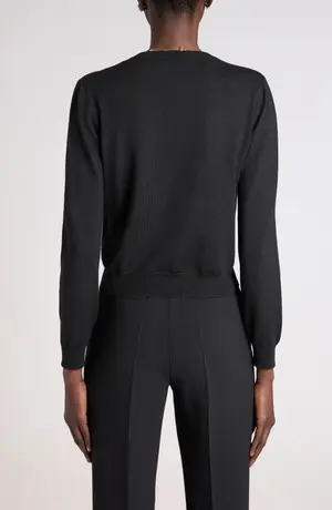 Valentino Garavani Embroidered Bow Appliqué Virgin Wool Cardigan