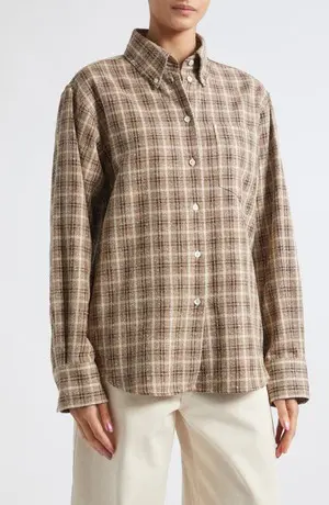 RÓHE Checked Bouclé Cotton Blend Button-down Shirt