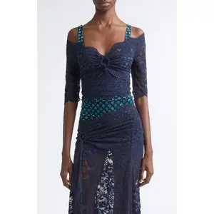 Rabanne Trompe L'oeil Lace Top - Deep Navy