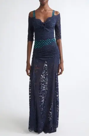 Rabanne Trompe L'oeil Lace Top - Deep Navy