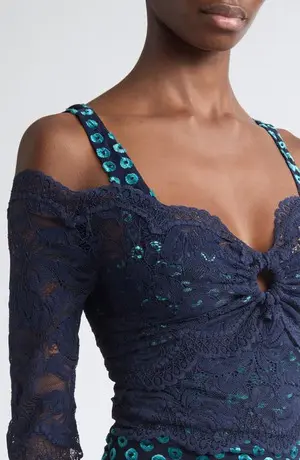 Rabanne Trompe L'oeil Lace Top - Deep Navy