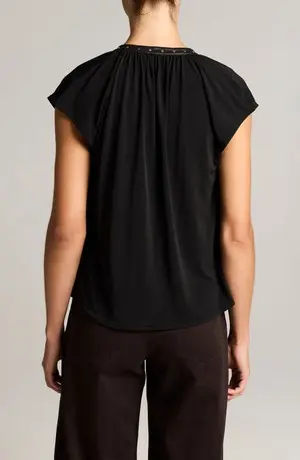 Vince Studded Split Neck Jersey Top