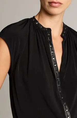 Vince Studded Split Neck Jersey Top