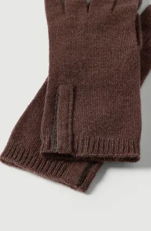 Brunello Cucinelli Cashmere Knit Gloves With Monili Embellishment - Brown