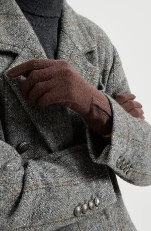 Brunello Cucinelli Cashmere Knit Gloves With Monili Embellishment - Brown