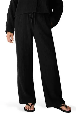 Eileen Fisher Crinkled Stretch Organic Cotton Drawstring Pants Black
