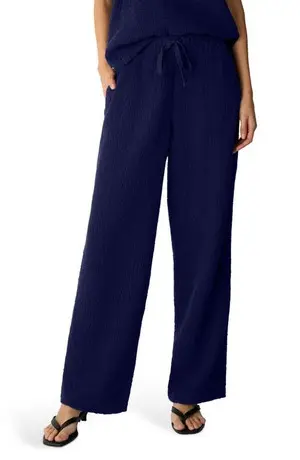 Eileen Fisher Crinkled Stretch Organic Cotton Drawstring Pants - Infinity