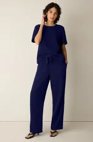 Eileen Fisher Crinkled Stretch Organic Cotton Drawstring Pants - Infinity