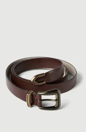 Brunello Cucinelli Cowhide Belt With Monili - Brown