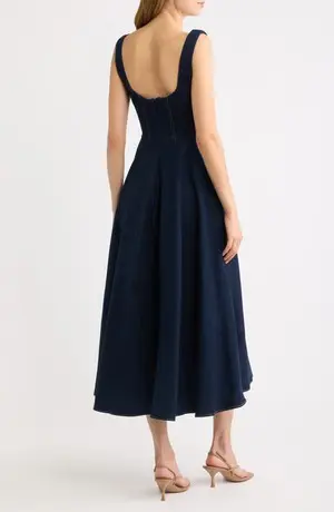 Oddmuse Square Neck Denim Midi Dress - Dark Blue