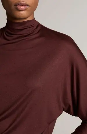 Vince Dolman Sleeve Draped Funnel Neck Top - Cherrywood