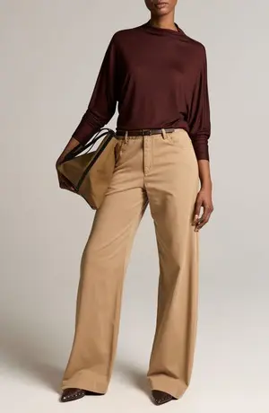 Vince Dolman Sleeve Draped Funnel Neck Top - Cherrywood