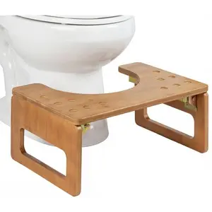 JONATHAN Y Koji 7 In. H Handcrafted Foldable Space-saving Squat Toilet Potty Step Stool - Brown